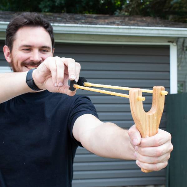Amish-Made Slingshot with Oak and Leather | Lehman's