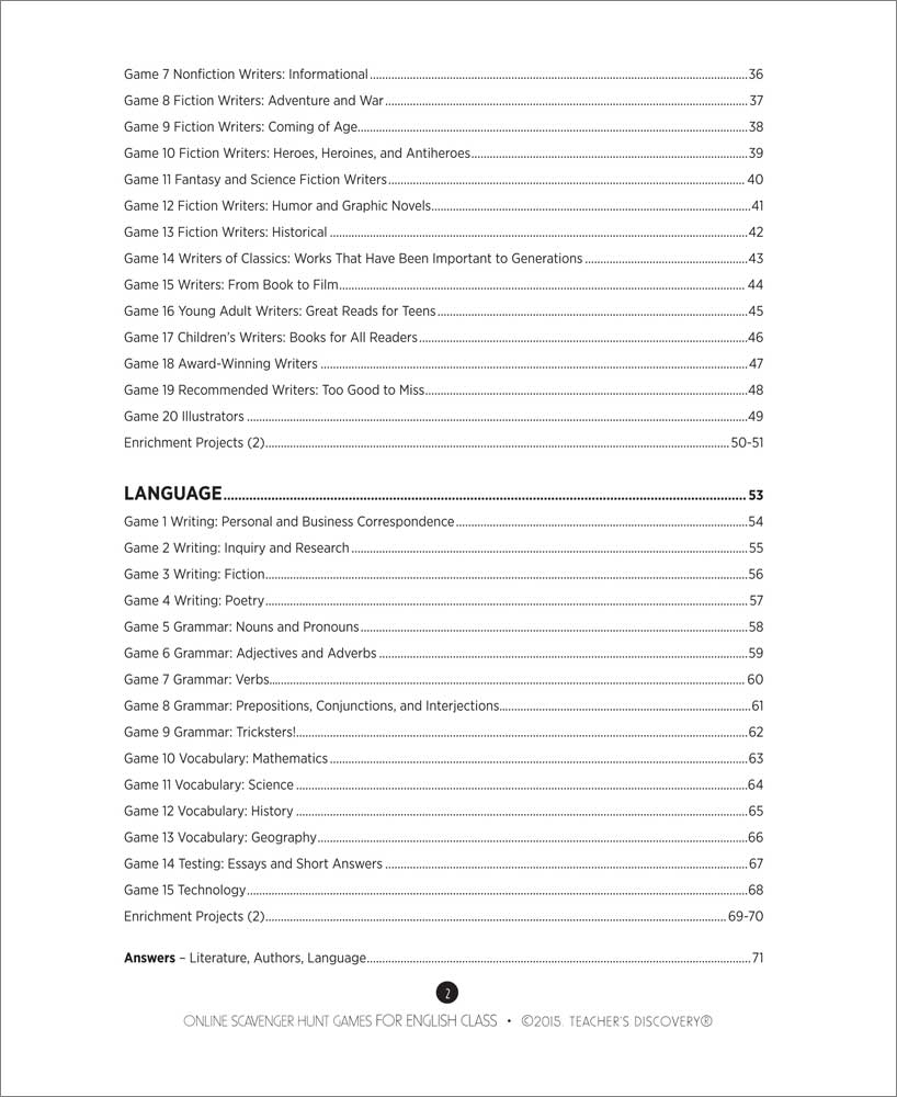 Online Scavenger Hunt Games For English Class Book Grammar Writing