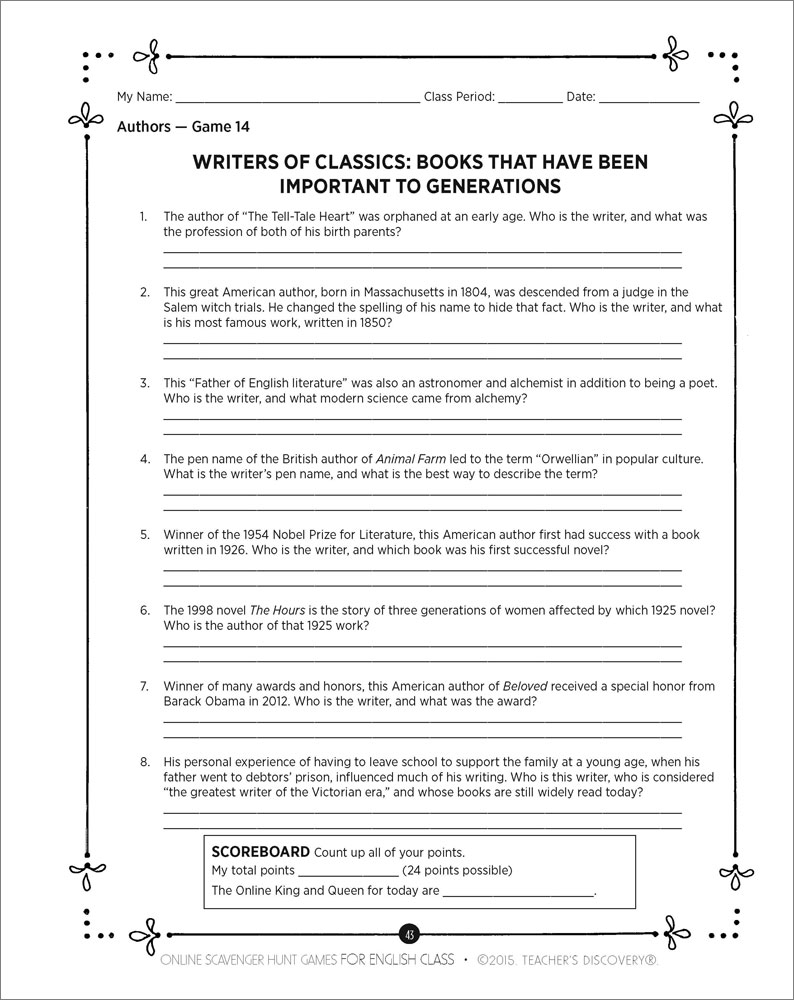 Online Scavenger Hunt Games For English Class Book Grammar Writing