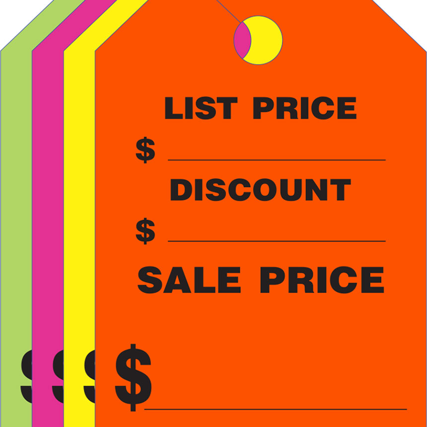 Fluorescent Mirror Tags - List Price, Discount, Sale Price (50), Die ...